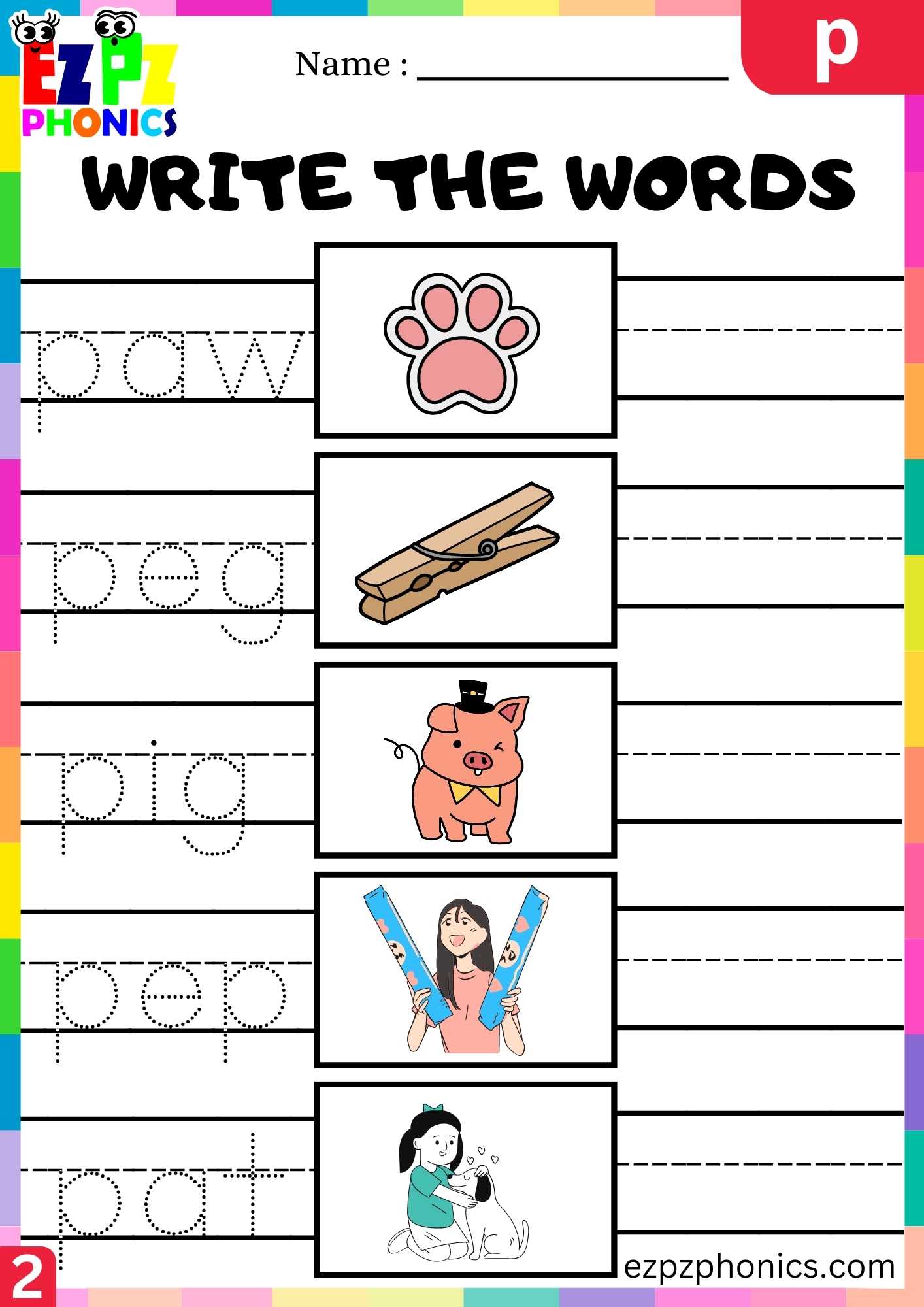 Group2 Letter P Write The Words Beginning Sounds Worksheet - ezpzphonics.com